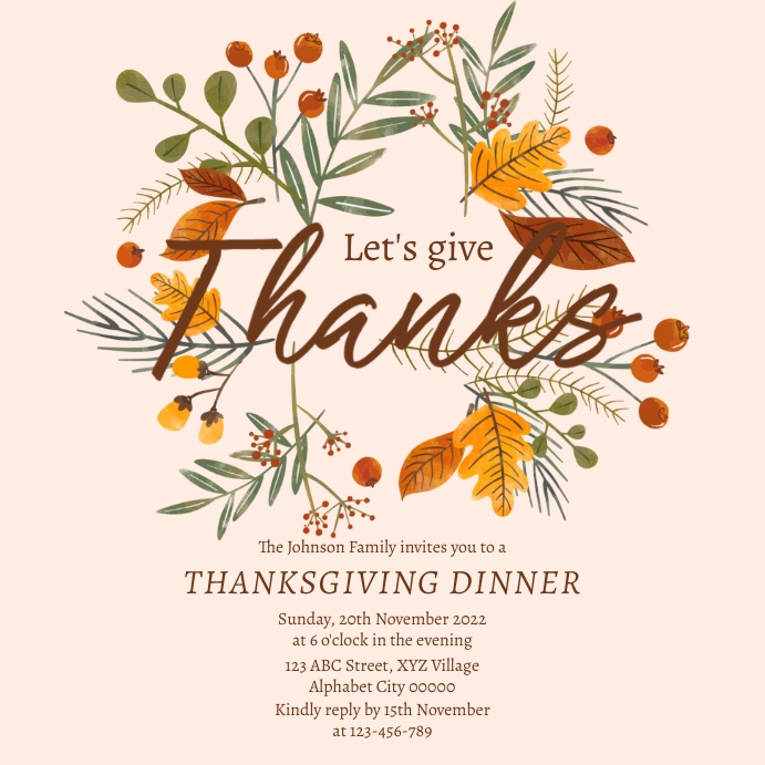 Thanksgiving Dinner Invitation Template | PosterMyWall