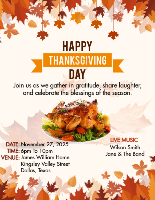 Thanksgiving dinner Invite Ad Template | PosterMyWall