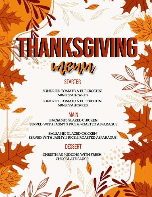 Copy of THANKSGIVING DINNER MENU FLYER TEMPLATE | PosterMyWall