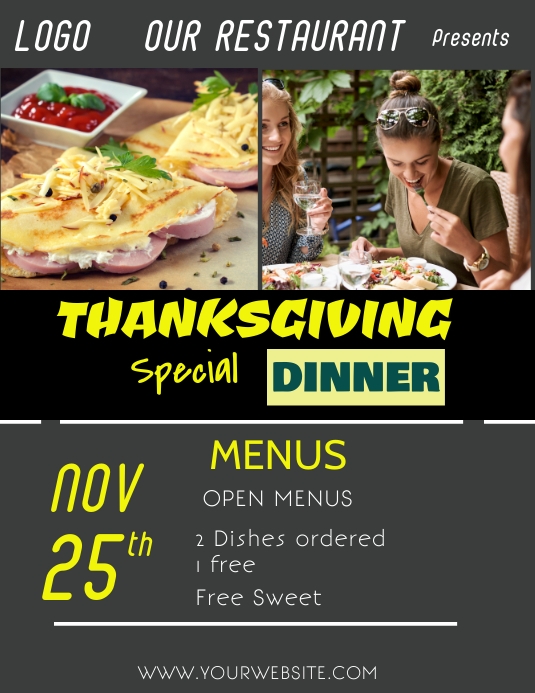 thanksgiving dinner menus flyer template | PosterMyWall