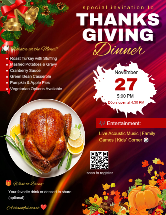 Thanksgiving Dinner Party Ad Template | PosterMyWall