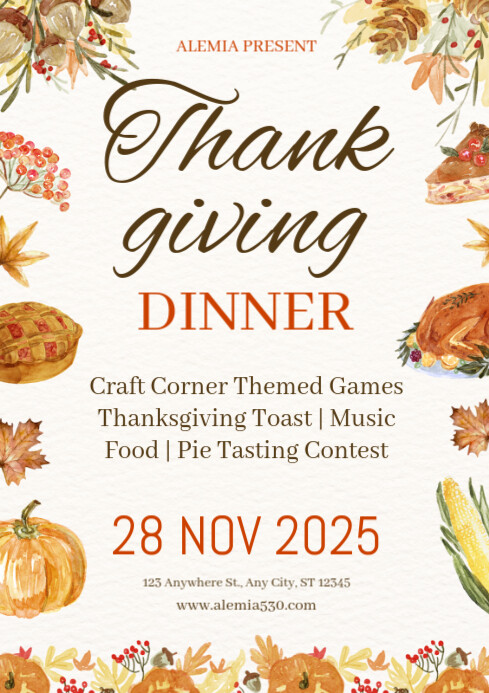 Thanksgiving Dinner Party Template | PosterMyWall