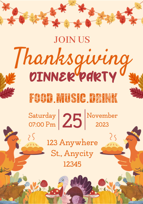 Thanksgiving Dinner Party Template | PosterMyWall