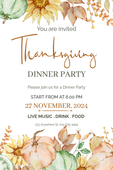 Thanksgiving dinner party Template | PosterMyWall