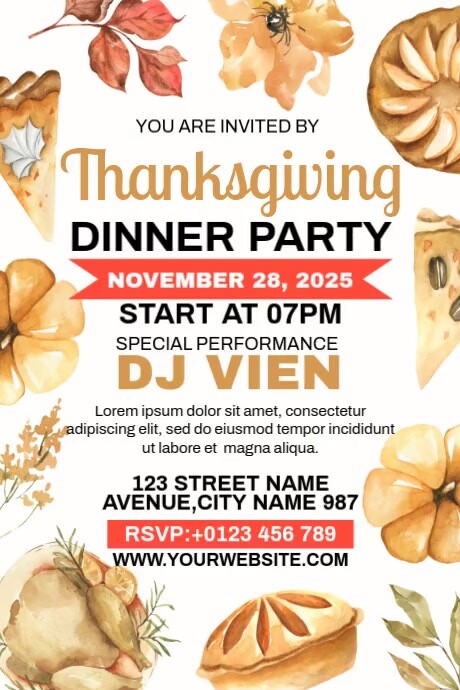 Thanksgiving Dinner Party Template | PosterMyWall