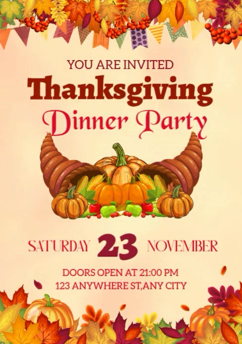 Thanksgiving Dinner Party Template | PosterMyWall