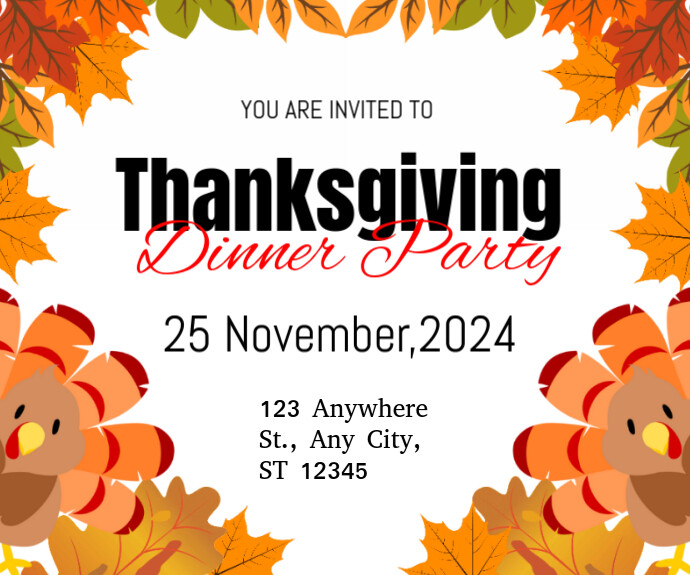 Thanksgiving dinner party Template | PosterMyWall