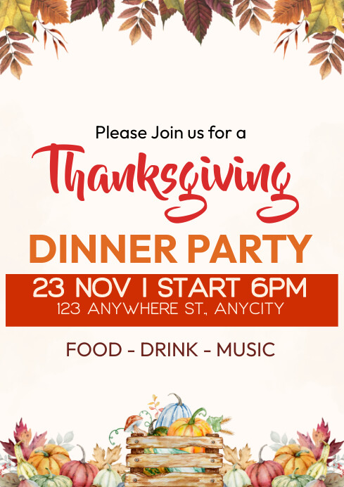 Thanksgiving Dinner Party Invitation Template | PosterMyWall