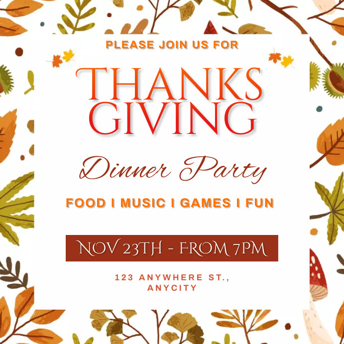 Thanksgiving Dinner Party Invitation Template | PosterMyWall