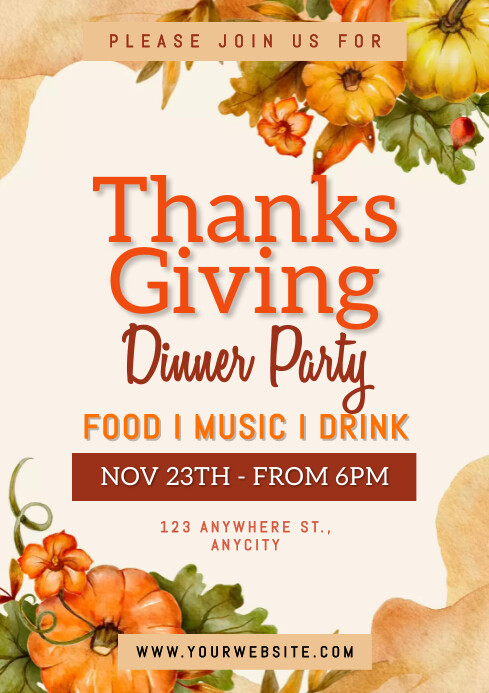 Thanksgiving Dinner Party Invitation Template | PosterMyWall