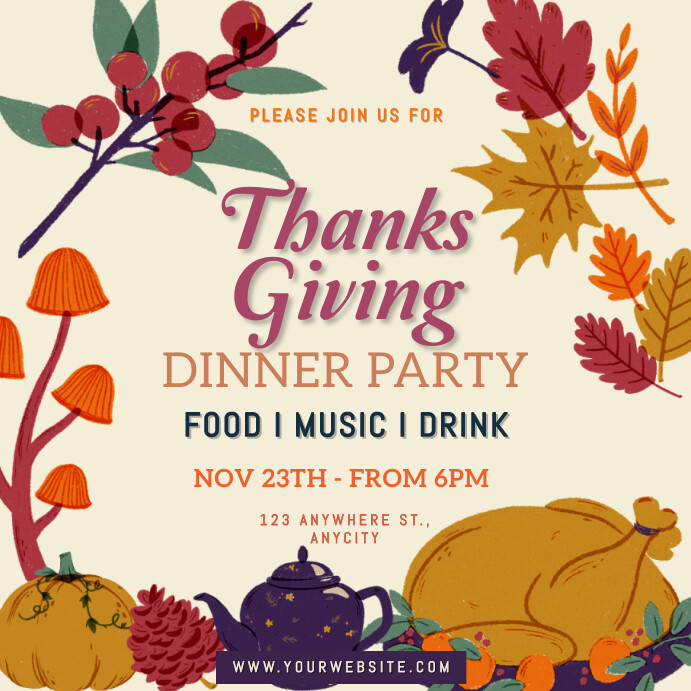 Thanksgiving Dinner Party Invitation Template | PosterMyWall