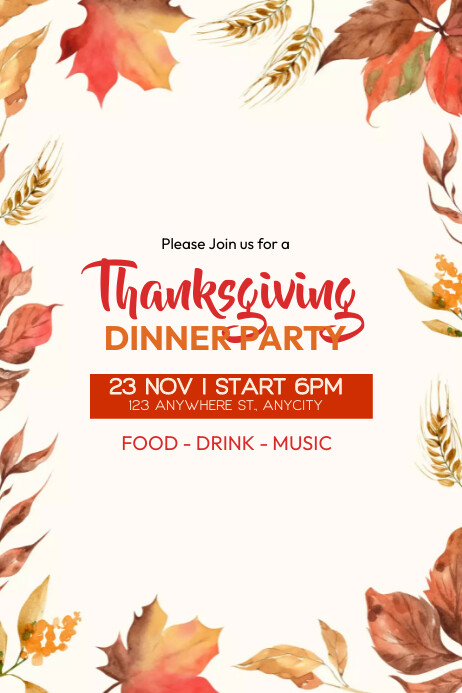 Thanksgiving Dinner Party Invitation Template | PosterMyWall