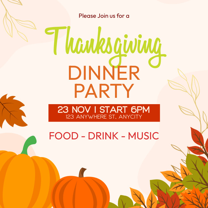 Thanksgiving Dinner Party Invitation Template | PosterMyWall