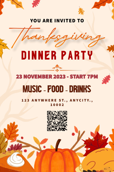 Thanksgiving Dinner Party Invitation Modelo | PosterMyWall