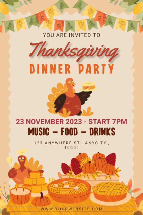 Thanksgiving Dinner Party Invitation Template | PosterMyWall