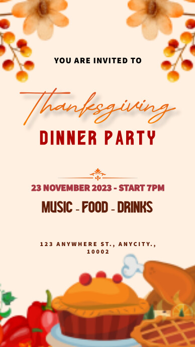 Thanksgiving Dinner Party Invitation Template | PosterMyWall