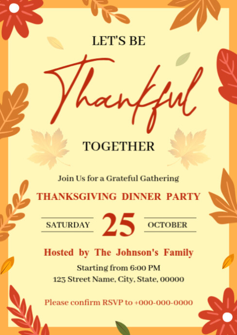Thanksgiving Dinner Party Invitation Template | PosterMyWall