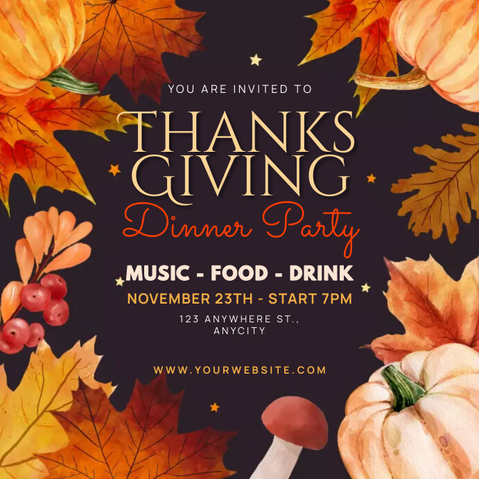 Thanksgiving Dinner Party Invitation Template | PosterMyWall