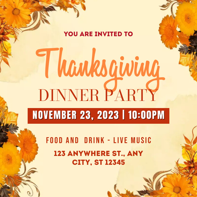 Thanksgiving Dinner Party Invitation Template | PosterMyWall