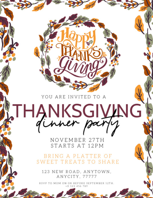 Thanksgiving dinner party invitation template เทมเพลต | PosterMyWall