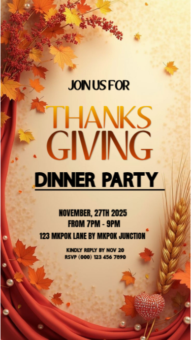 Thanksgiving Dinner Party Invitation Template | PosterMyWall