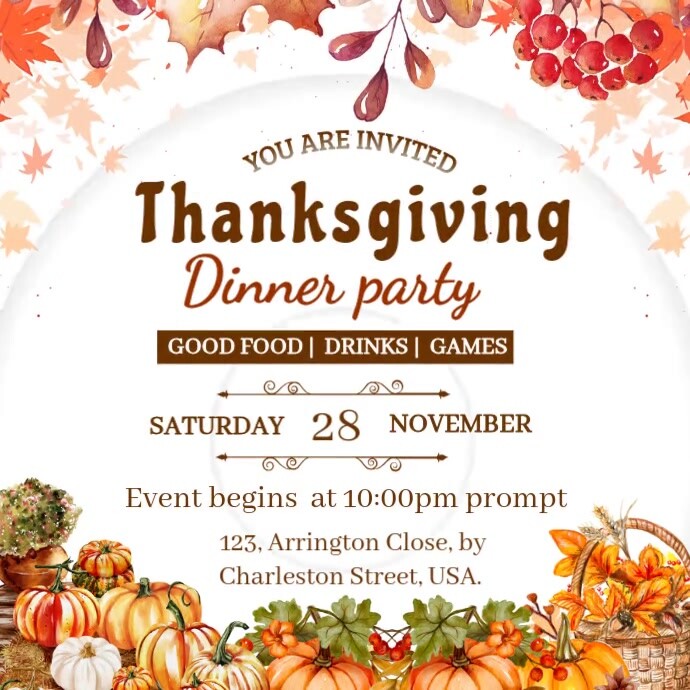 Thanksgiving dinner party invitation template | PosterMyWall