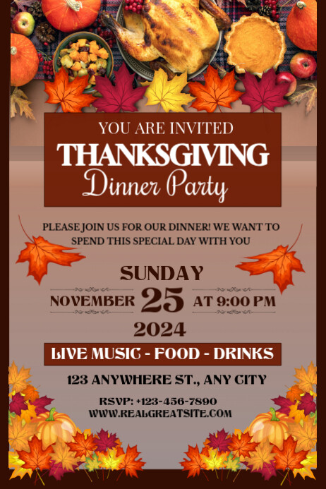 Thanksgiving Dinner Party Poster Template | PosterMyWall