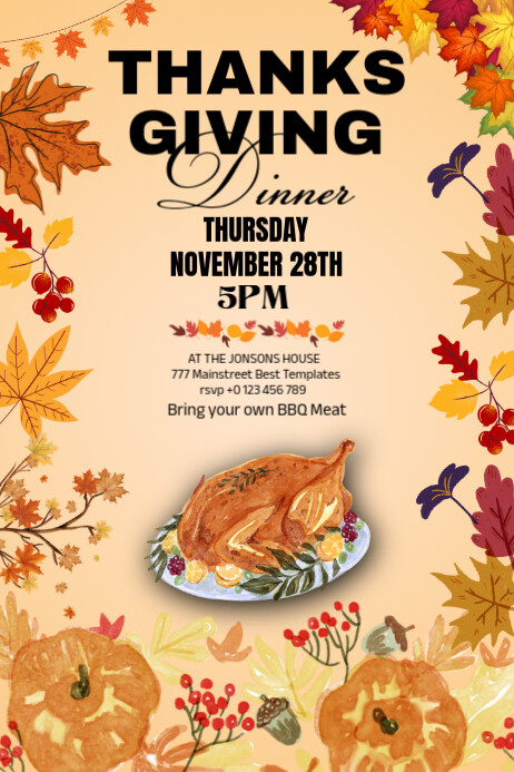 Plantilla de Thanksgiving dinner poster | PosterMyWall
