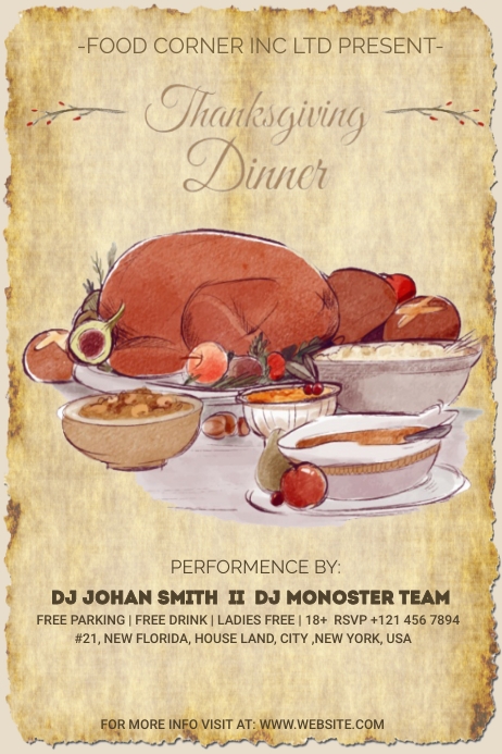 Thanksgiving Dinner Poster Template | PosterMyWall