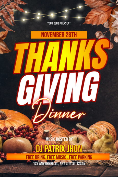 Thanksgiving dinner poster Template | PosterMyWall