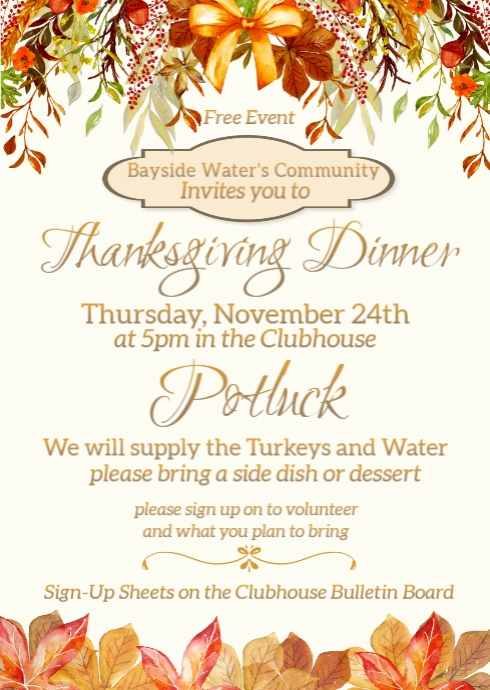 Thanksgiving Dinner Potluck Invitation Template | PosterMyWall