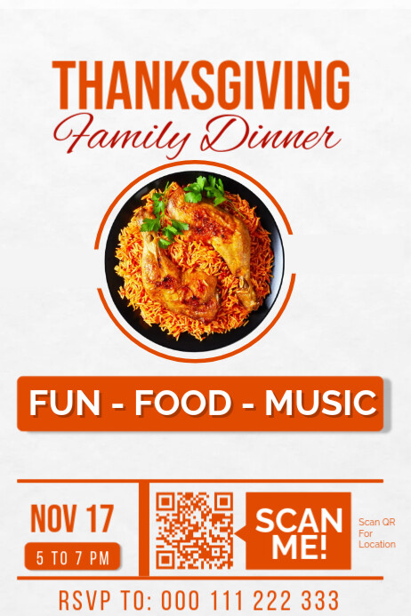 Thanksgiving family dinner flyer Template | PosterMyWall