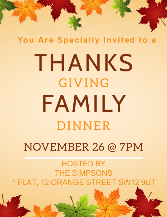 Copy of Thanksgiving Family Dinner Flyer | PosterMyWall