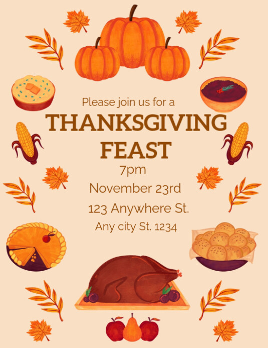 Thanksgiving feast Template | PosterMyWall