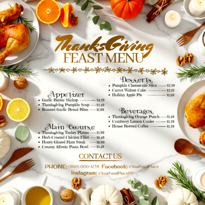 Thanksgiving Feast Menu Special Template | PosterMyWall