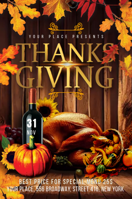 Plantilla de Thanksgiving Flyer | PosterMyWall