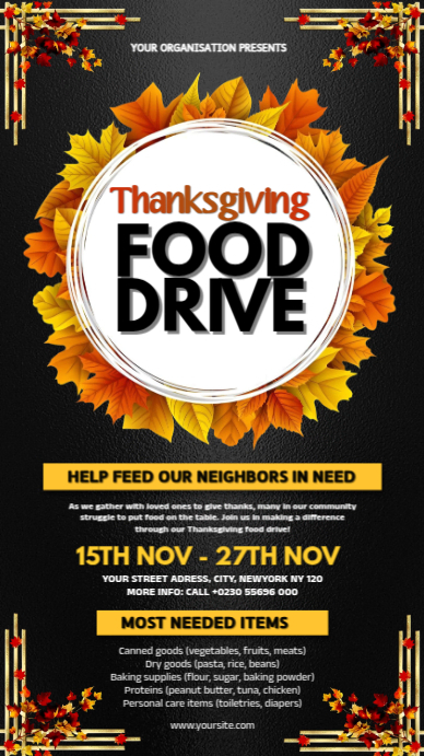 Thanksgiving Food Drive Ad Instagram Story Template | PosterMyWall