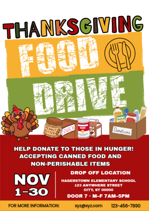 Thanksgiving Food Drive flyer A4 Template | PosterMyWall