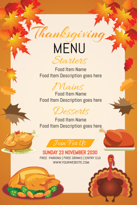 Thanksgiving Food Menu Banner 4X6 Template | PosterMyWall