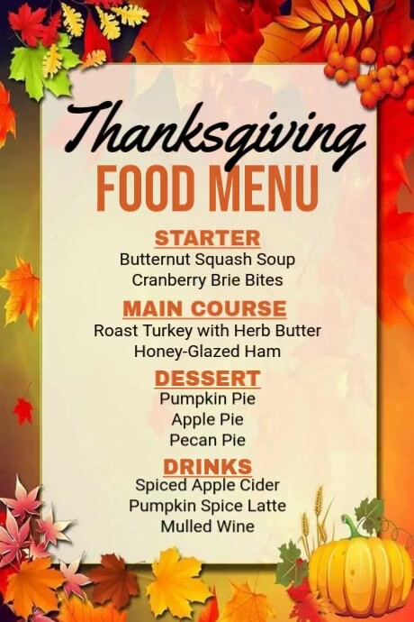 Thanksgiving Food Menu Template | PosterMyWall