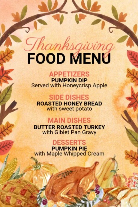 Thanksgiving Food Menu Template | PosterMyWall