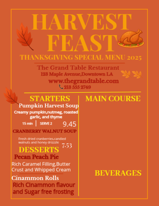 Thanksgiving Harvest Feast Menu Templat | PosterMyWall