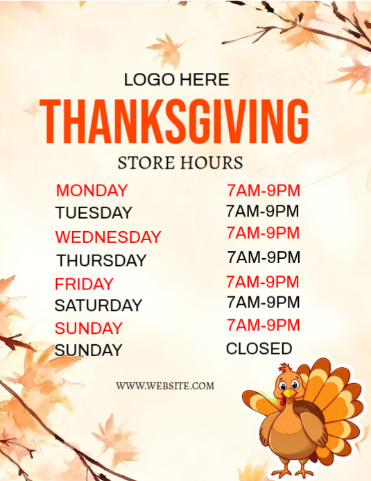 Plantilla de Thanksgiving Hours Ad Flyer | PosterMyWall