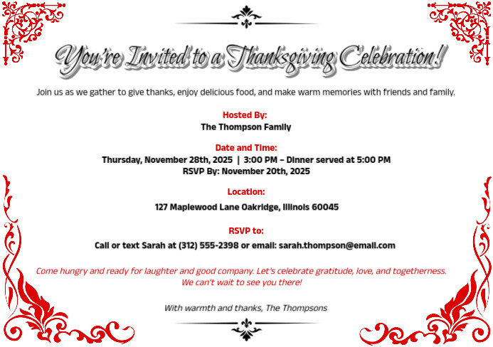 Thanksgiving Invitation Card Template | PosterMyWall