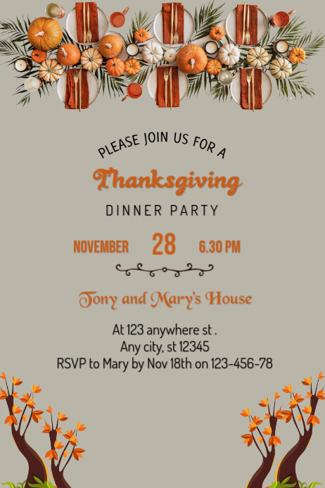 Plantilla de Thanksgiving Invitation Card | PosterMyWall