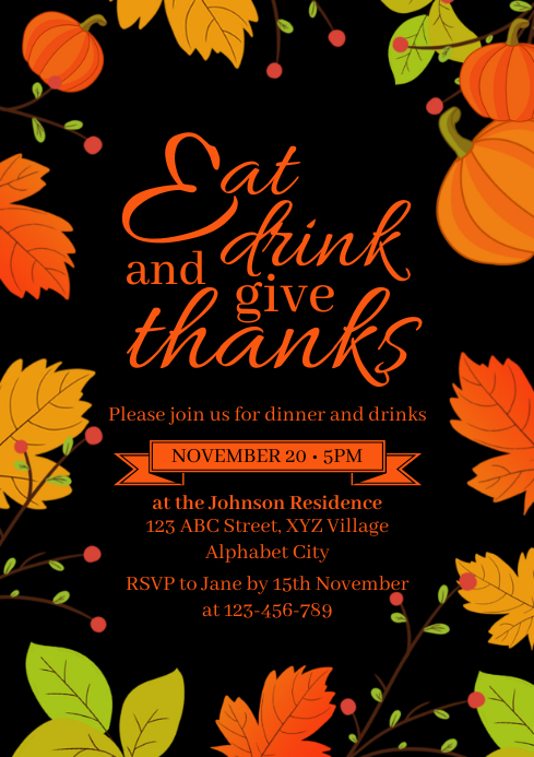 Thanksgiving Invitation Template | PosterMyWall