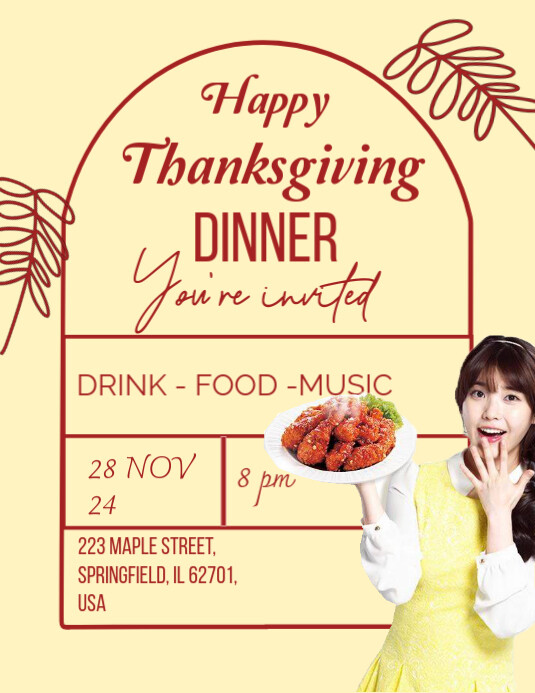 Plantilla de Thanksgiving invitation flyer template | PosterMyWall