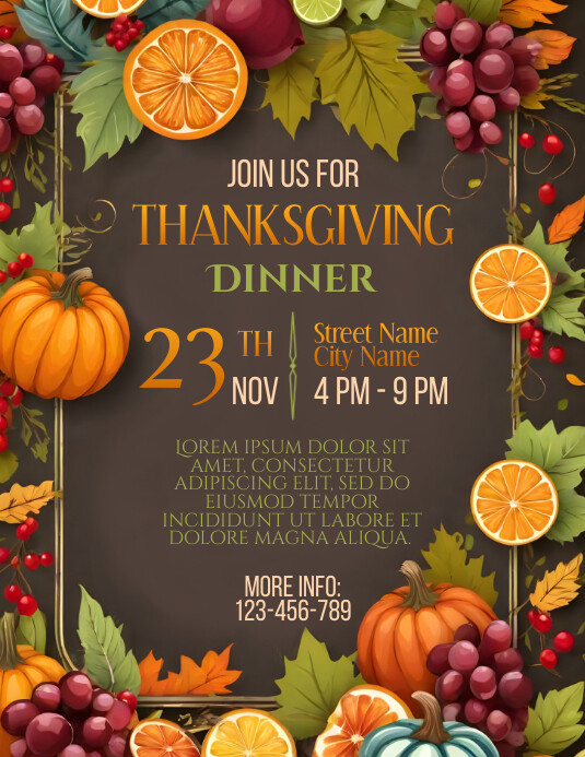Thanksgiving Invitation Flyer Thanksgiving Family Dinner Invitation