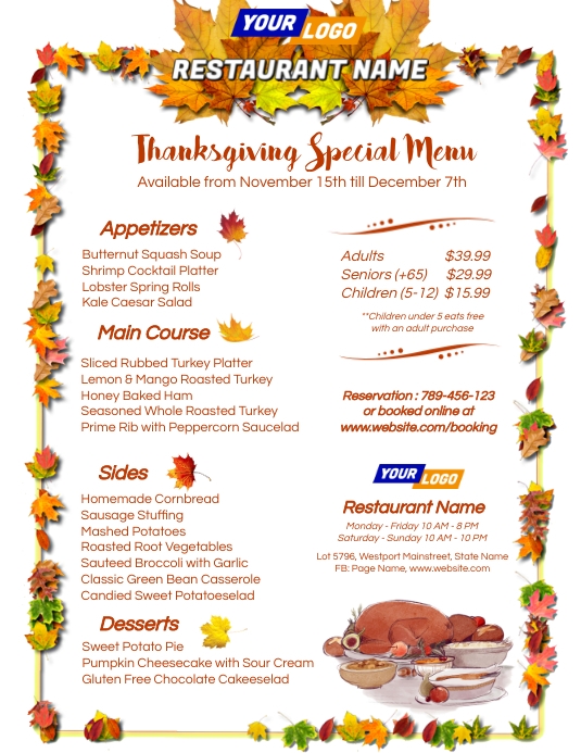 Thanksgiving menu card design Template | PosterMyWall
