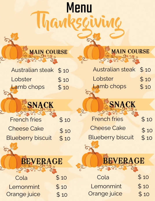 thanksgiving menu card Template | PosterMyWall